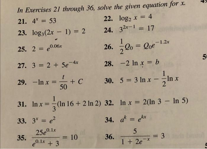 Solved In Exercises 21 through 36, solve the given equation | Chegg.com