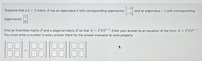 Solved Suppose that a 2×2 matrix A has an eigenvalue 2 with | Chegg.com