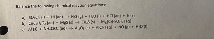 Solved Balance the following chemical reaction equations: a) | Chegg.com