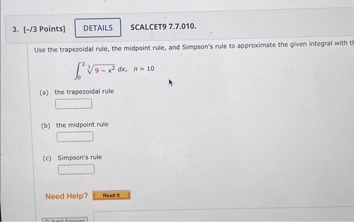 Solved 3. [-/3 Points] DETAILS Use the trapezoidal rule, the | Chegg.com