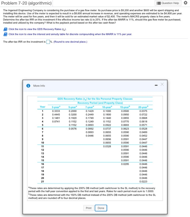 Solved Problem 7-20 (algorithmic) Question Help The | Chegg.com