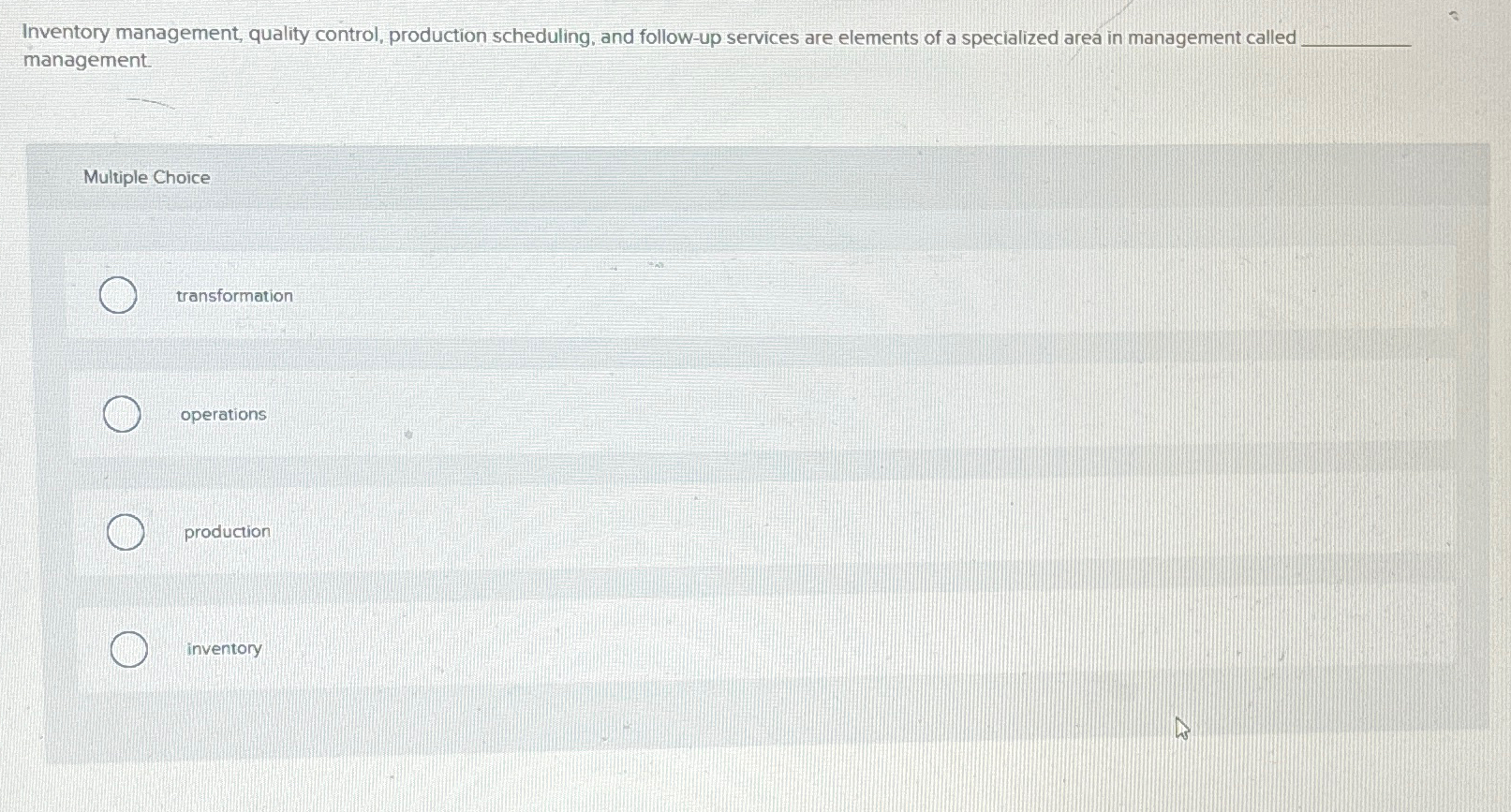 Solved Inventory management, quality control, production | Chegg.com