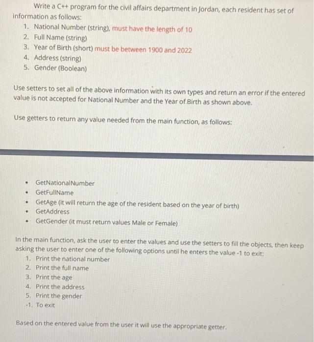 Solved Write a C+t program for the civil affairs department | Chegg.com