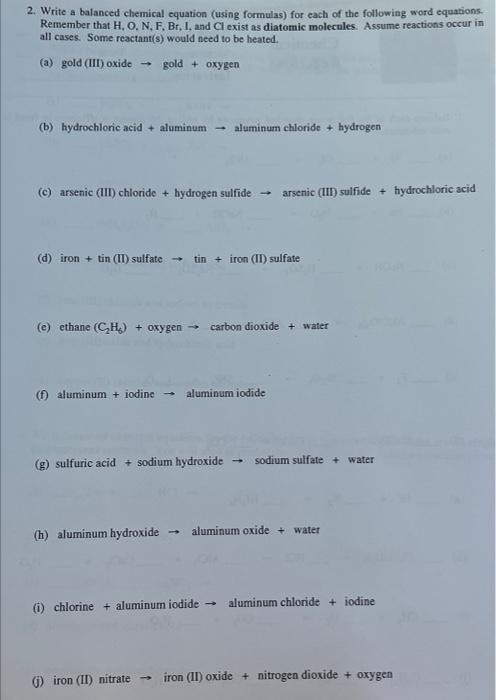Solved 2 Write A Balanced Chemical Equation Using