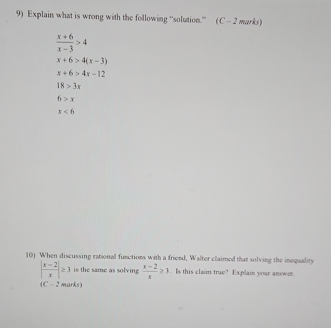 Solved Explain what is wrong with the following "solution." | Chegg.com