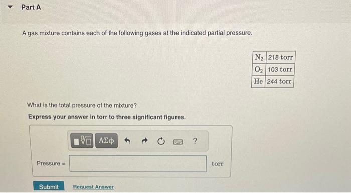 Solved A gas mixture contains each of the following gases at | Chegg.com
