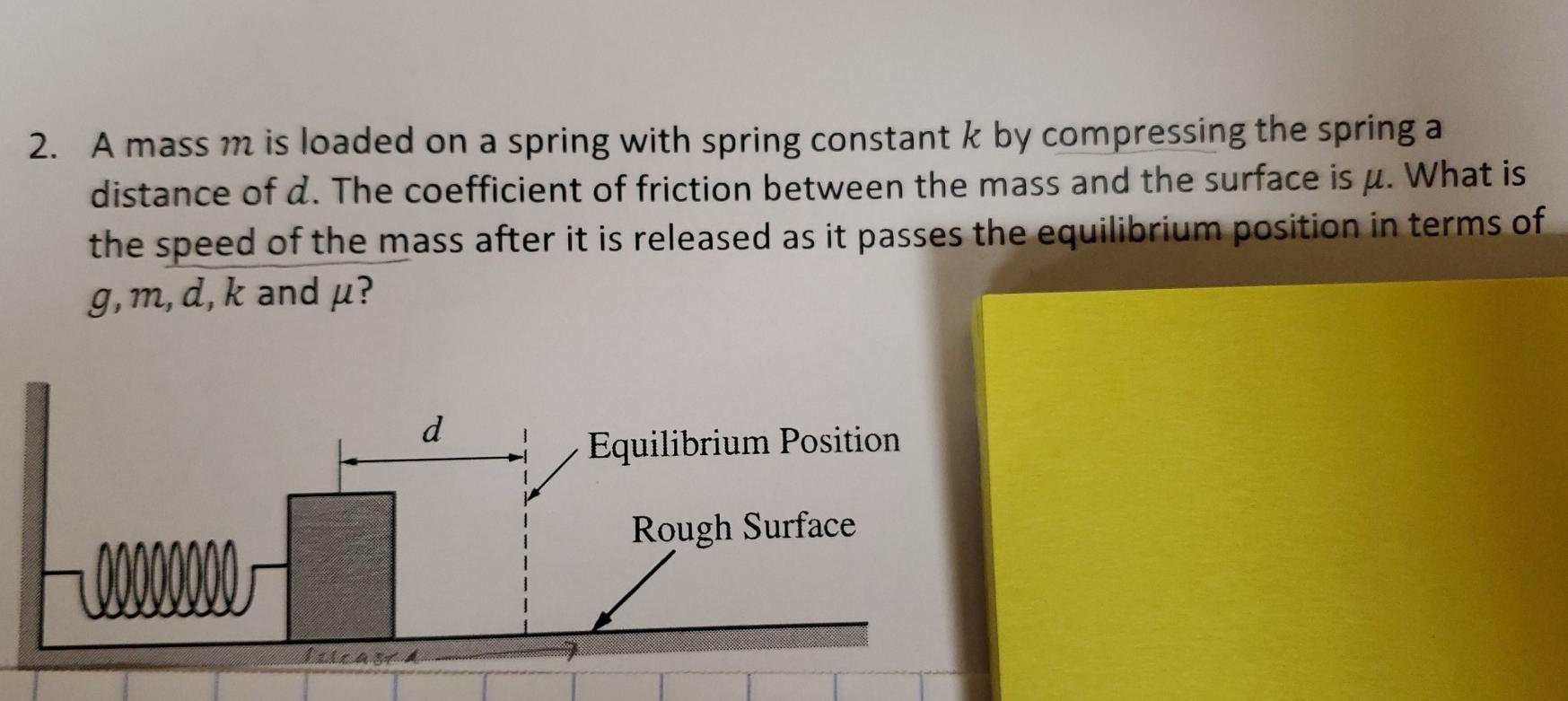 Solved 2. A mass m is loaded on a spring with spring | Chegg.com
