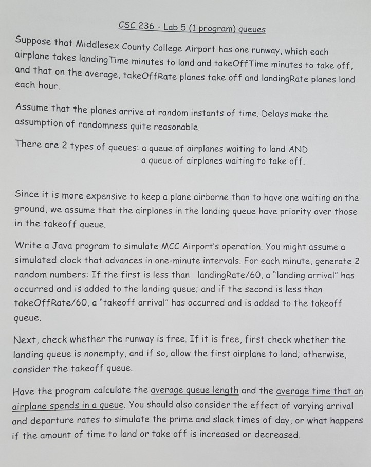Solved CSC 236 - Lab 5 (1 program) queues Suppose that | Chegg.com