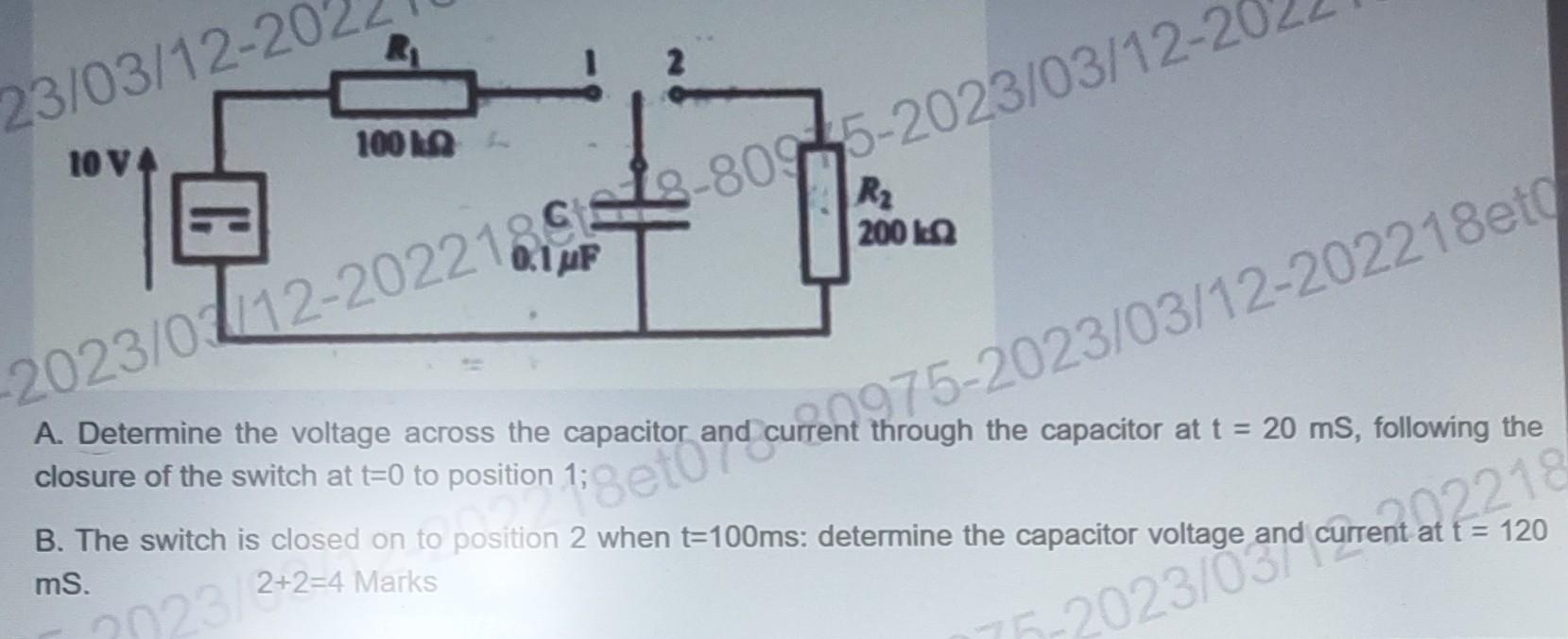 Solved A. Determine the voltage across the capacitor and | Chegg.com