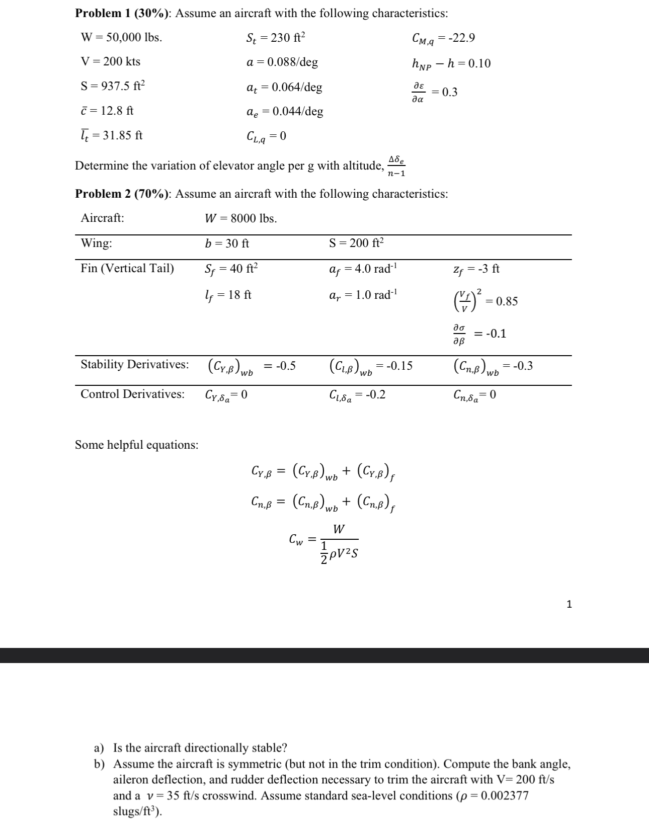 Solved Problem 1(30%) ﻿: Assume an aircraft with the | Chegg.com