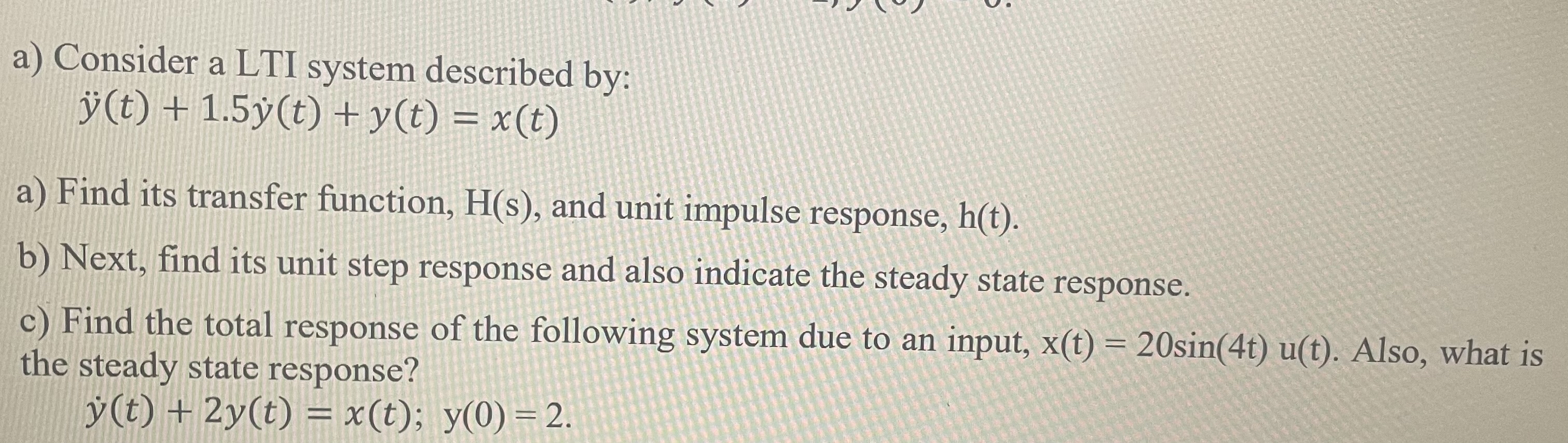 a) ﻿Consider a LTI system described | Chegg.com