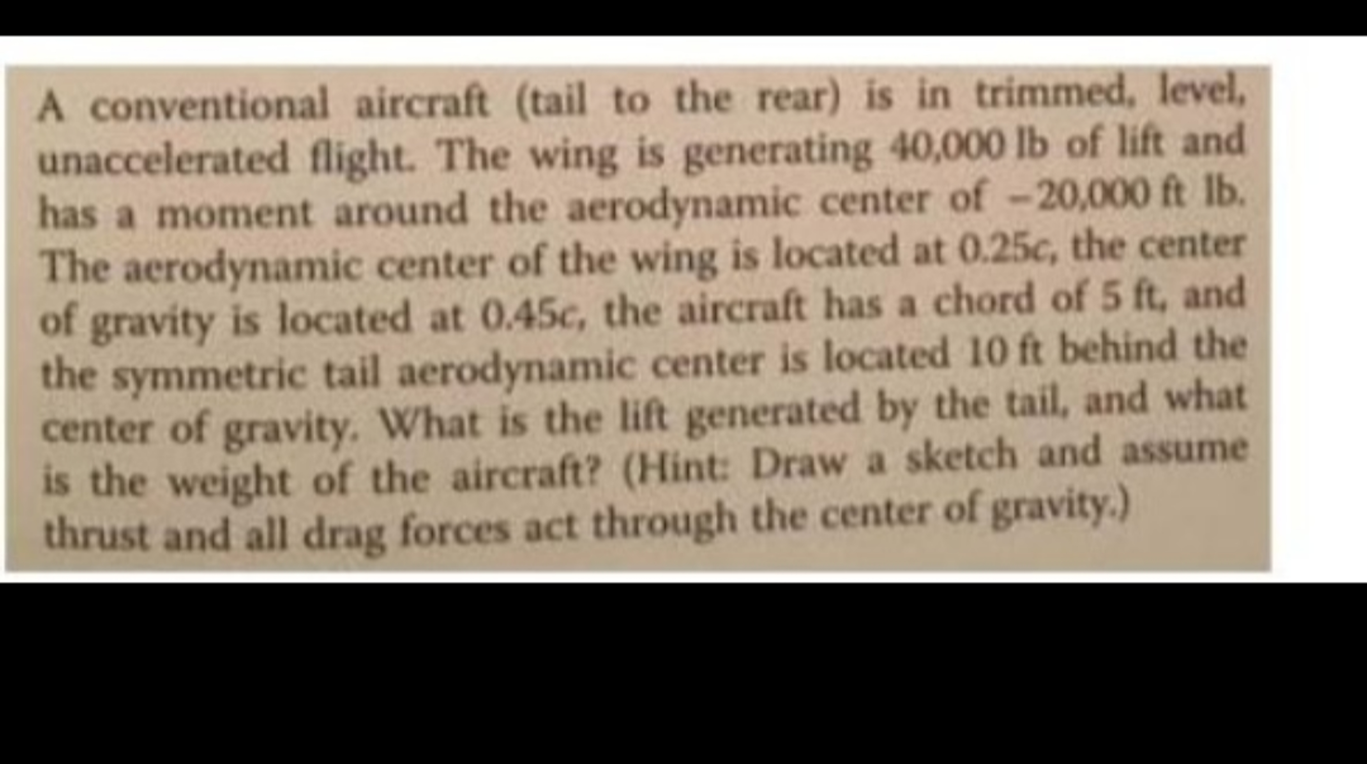 [Solved]: A conventional aircraft (tail to the rear) is in
