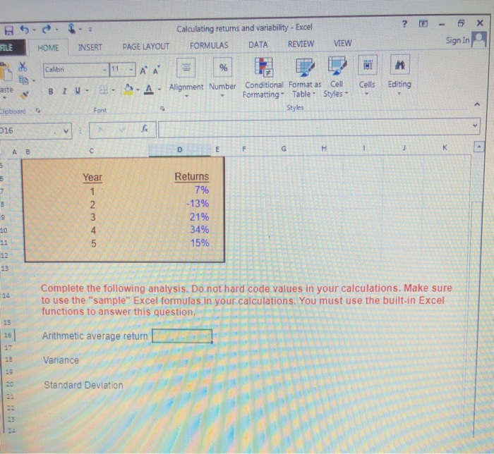Solved R 0 X Calculating Returns And Variability 6824