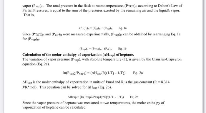 Solved Calculate Pvap for each experiment and show examples | Chegg.com