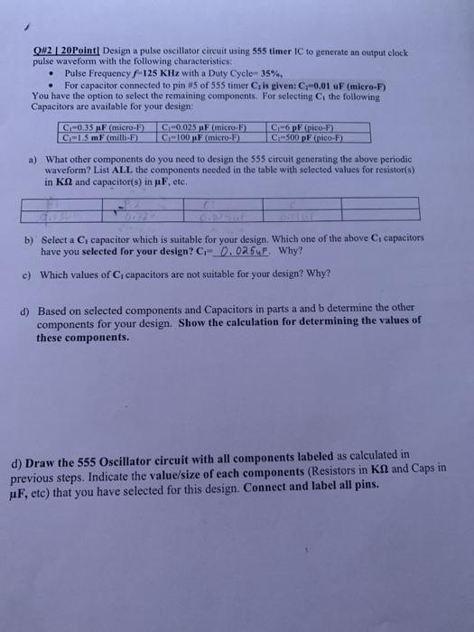 Solved Q#2 20Point Design a pulse oscillator circuit using | Chegg.com