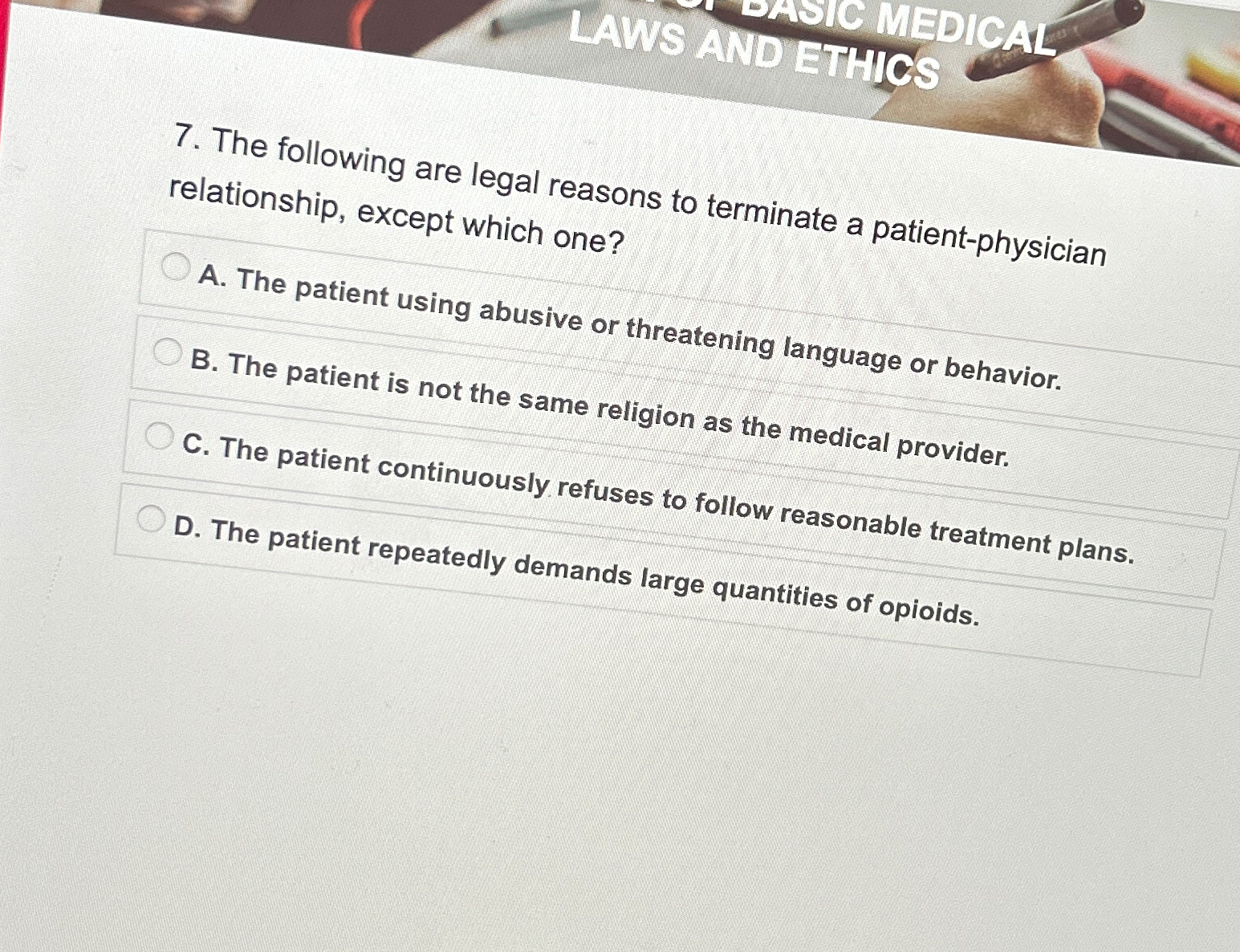 Solved The following are legal reasons to terminate a | Chegg.com