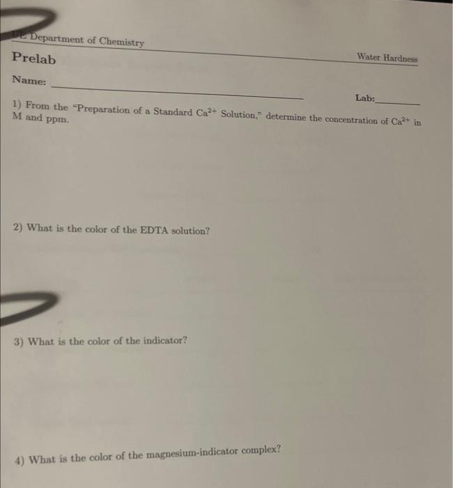 Solved 1) From the "Preparation of a Standard Ca2+ | Chegg.com