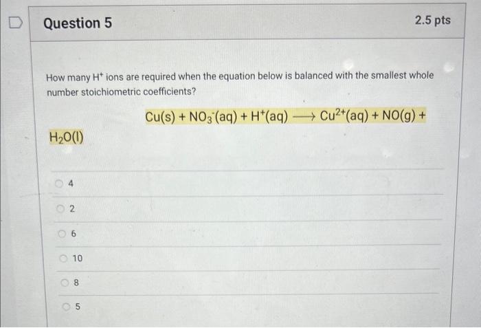 Solved How many H+ions are required when the equation below | Chegg.com