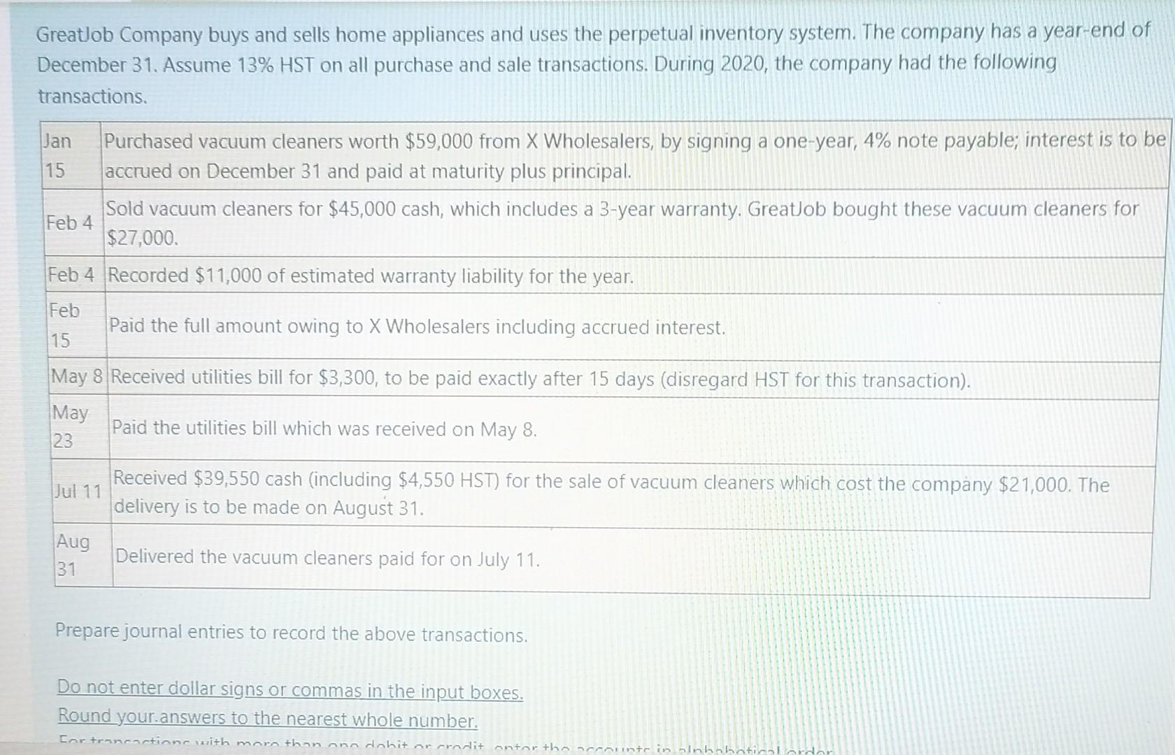 Solved Greatob Company buys and sells home appliances and | Chegg.com