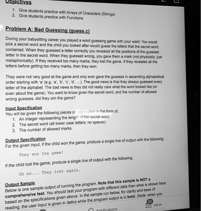 Solved L Objectives 1. Give students practice with Arrays of | Chegg.com