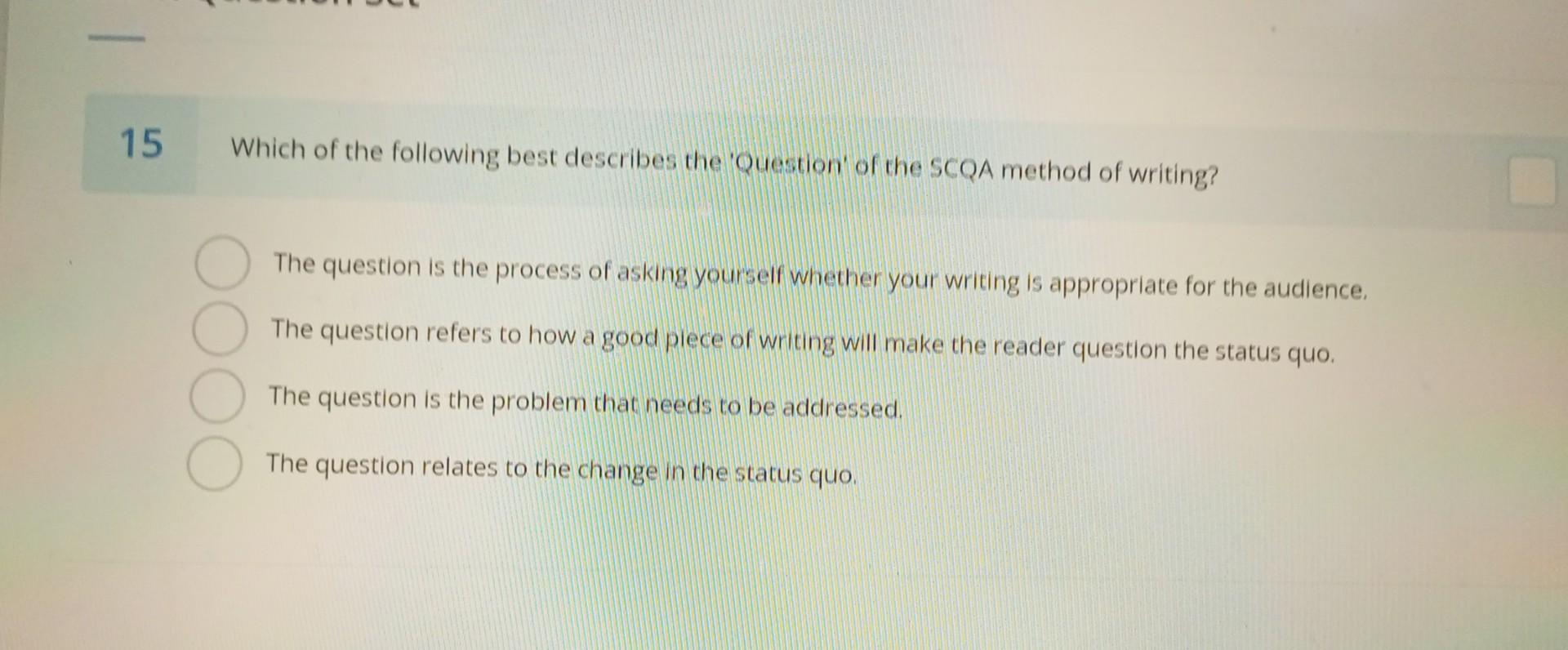 Solved Which of the following best describes the 'Question' | Chegg.com