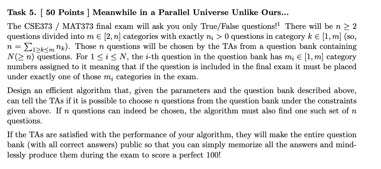 Solved The Cse373 mat373 final Exam Will Ask You Only