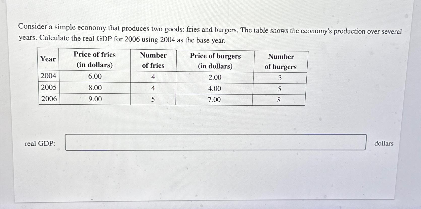 Solved Consider a simple economy that produces two goods: | Chegg.com
