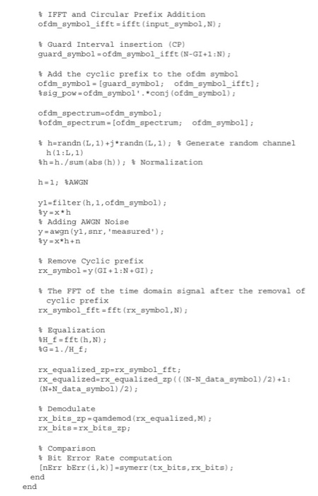 Solved this is MATLAB CODE to simulate OFDM system. when i | Chegg.com