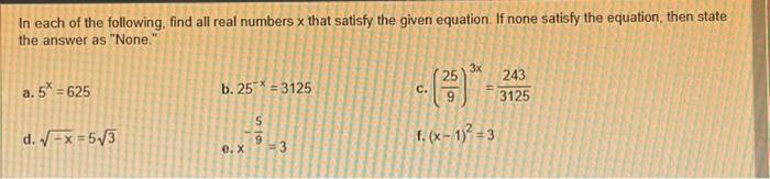 Solved In each of the following, find all real numbers x | Chegg.com