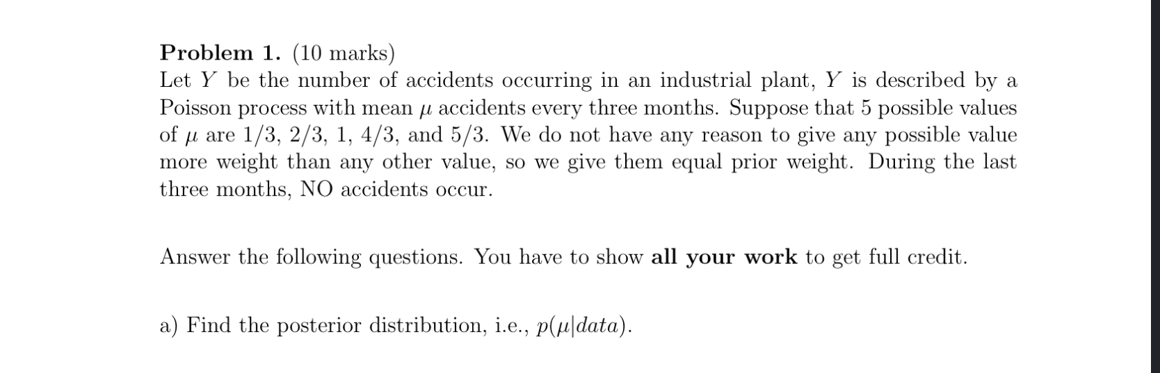 Solved Problem 1. (10 ﻿marks)Let Y ﻿be the number of | Chegg.com