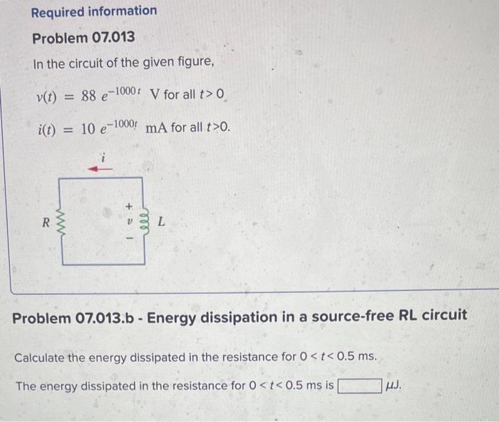 Solved In the circuit of the given figure, v(t)=88e−1000t V | Chegg.com