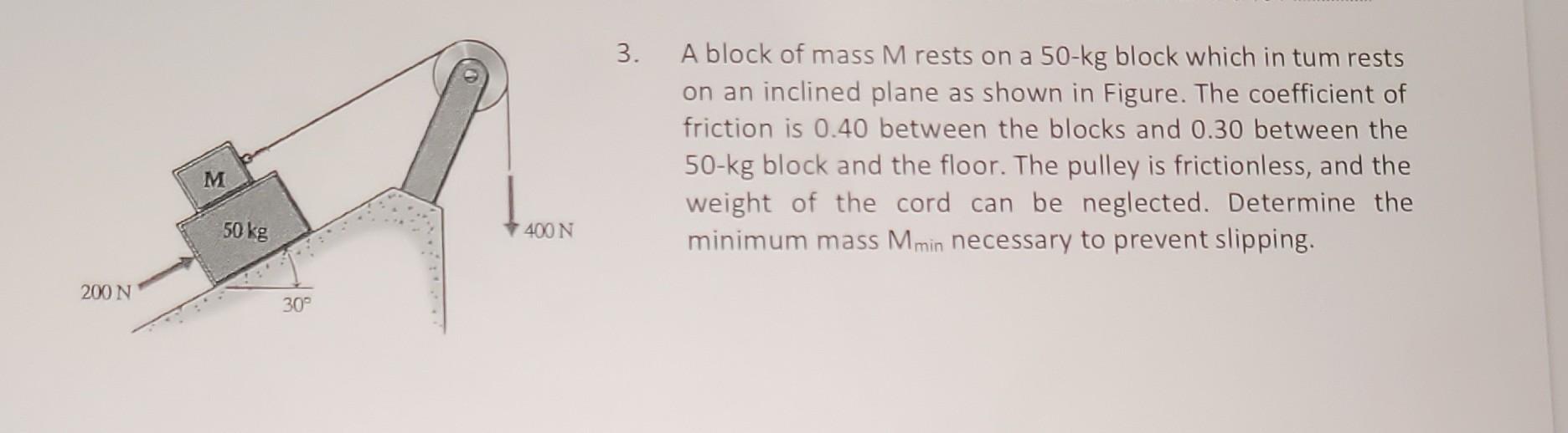 Solved A block of mass M rests on a 50−kg block which in tum | Chegg.com