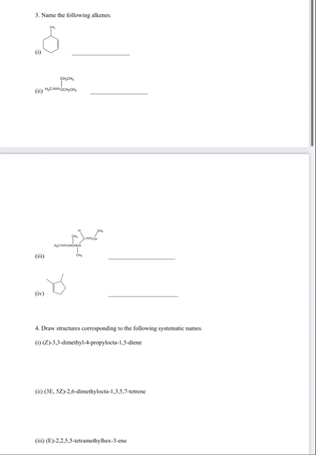 Name the following alkenes.(ii)(iii)q,(iv)q,Draw | Chegg.com