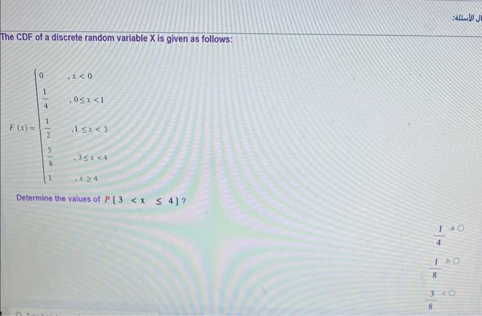 Solved The CDF of a discrete random variable X is given as | Chegg.com