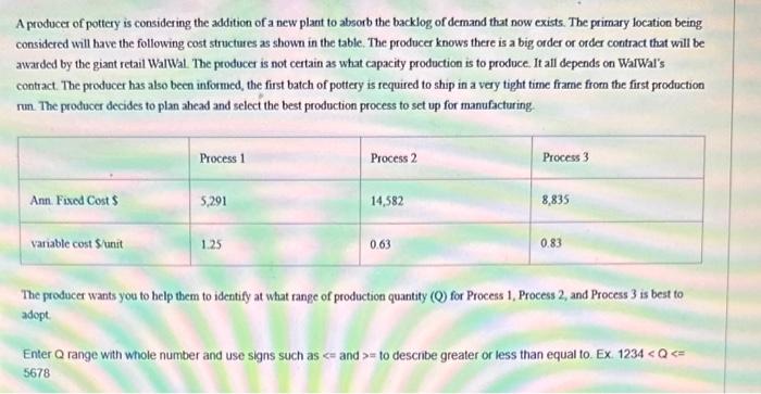 Solved A producer of pottery is considering the addition of | Chegg.com