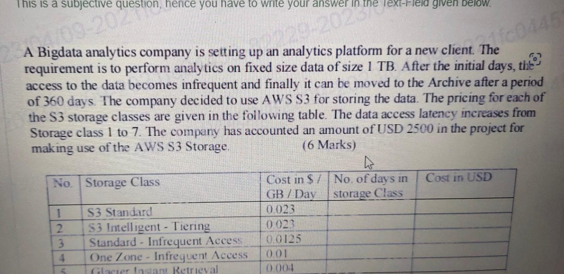 Solved A Bigdata Analytics Company Is Setting Up An 0143