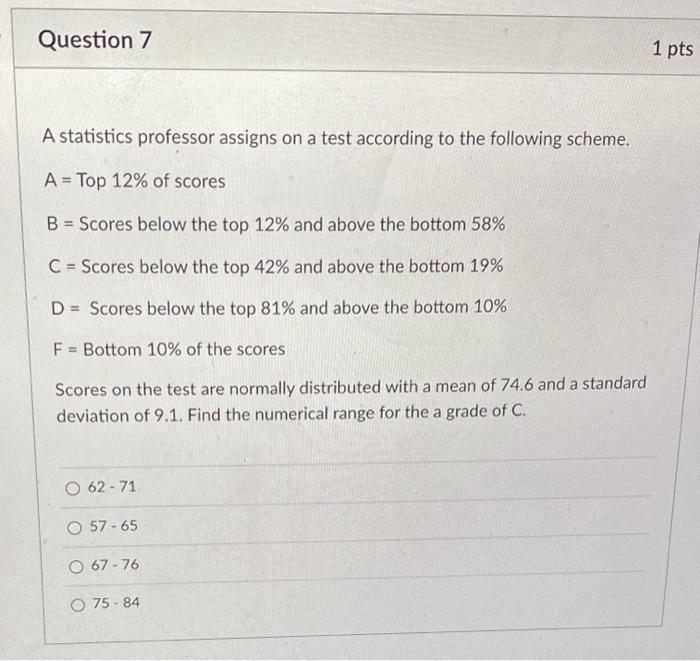 Solved A statistics professor assigns on a test according to | Chegg.com