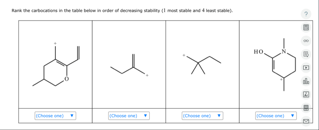 Rank the carbocations in the table below in order of | Chegg.com