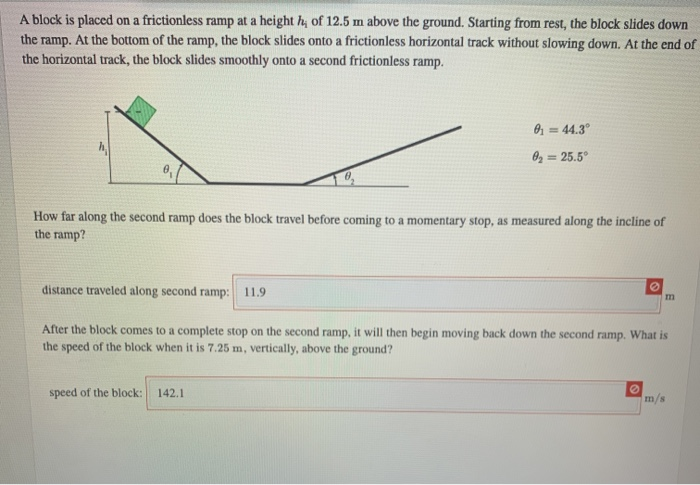 Solved A block is placed on a frictionless ramp at a height | Chegg.com