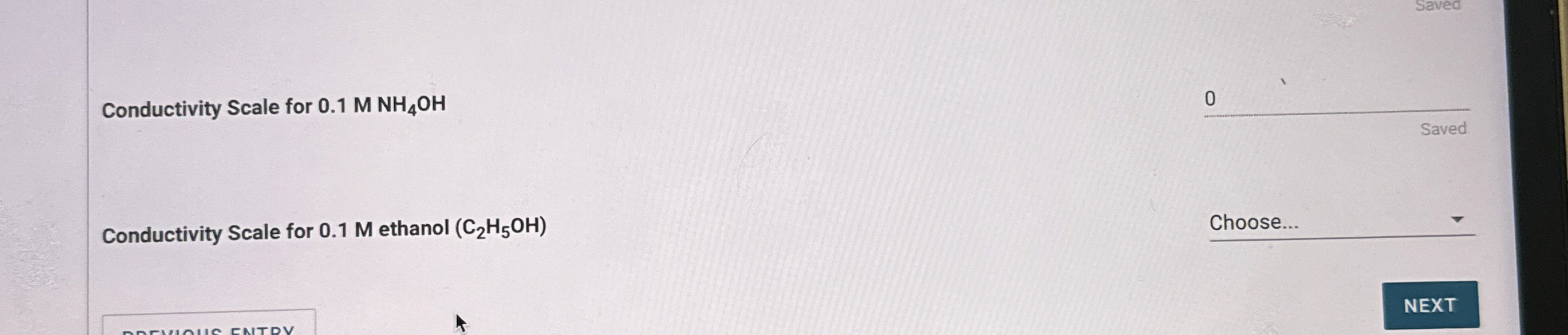 Solved Conductivity Scale for 0.1MNH4OH0Conductivity Scale | Chegg.com