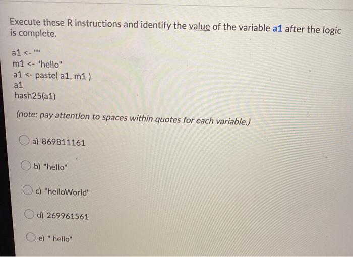 Solved Execute these R instructions and identify the value | Chegg.com