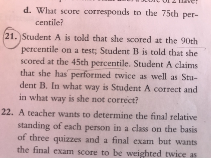 Solved d. What score corresponds to the 75th per- centile? | Chegg.com