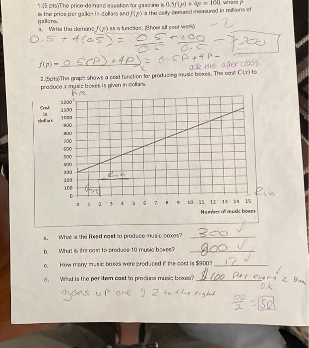 Solved 1. (5 pts) The price-demand equation for gasoline is | Chegg.com