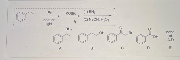 Br₂ heat or light A KOtBu BH₂ (1) BH3 (2) NaOH, H₂O2 | Chegg.com Br₂ heat or light A KOtBu BH₂ (1) BH3 (2) NaOH, H₂O2 | Chegg.com