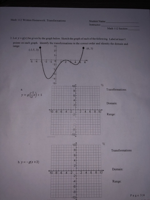 Solved Math 112 Written Homework: Transformations Student | Chegg.com