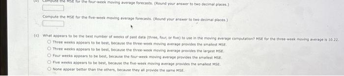 Solved (a) Compute four-week and five-week moving averages | Chegg.com