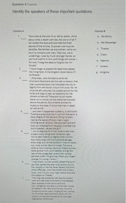 Question 4 (7 point Identify the speakers of these | Chegg.com