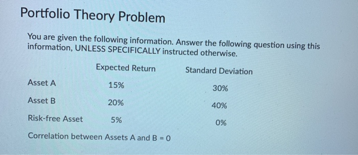 Solved Portfolio Theory Problem You are given the following | Chegg.com