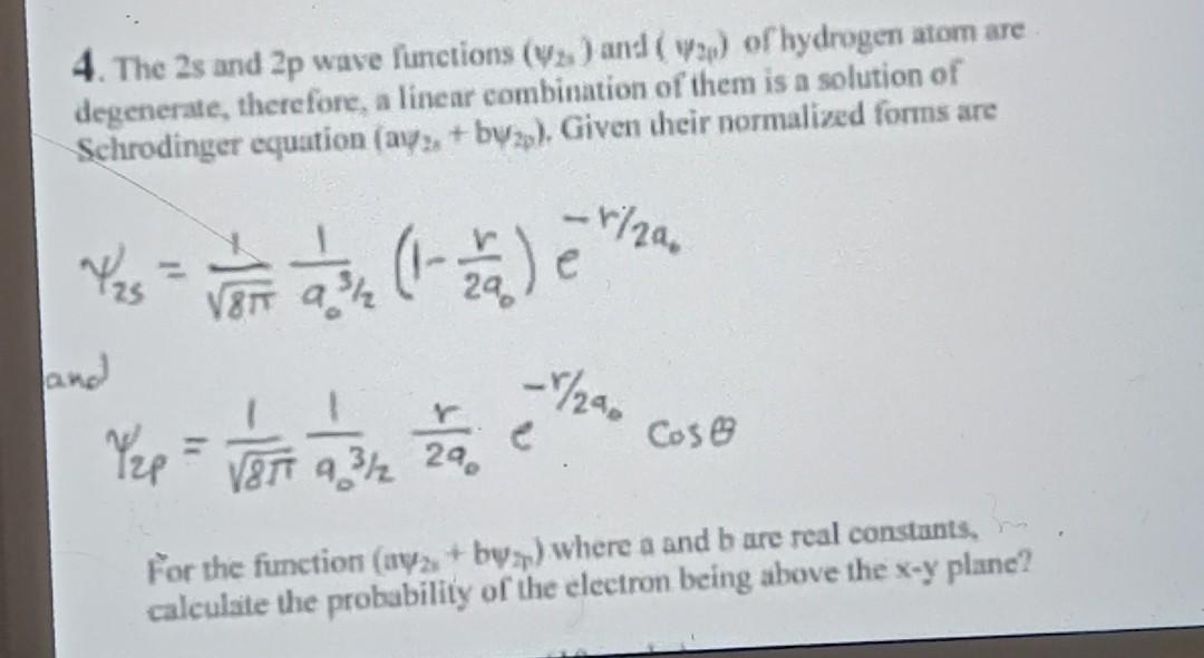 Solved 4. The 2s and 2p wave functions (z.) and() of | Chegg.com