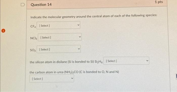 Solved Indicate the molecular geometry around the central | Chegg.com